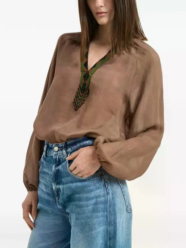 BAZAR DELUXE Beaded V-neck Blouse
