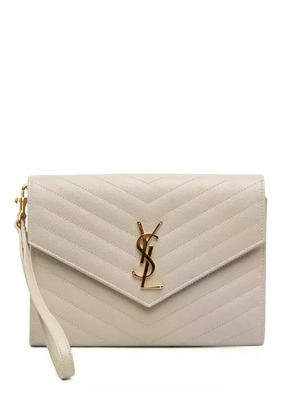 Saint Laurent Grain De Poudre Matelasse Cassandre Flap Pouch - White