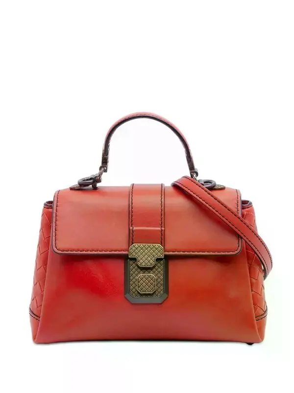 Bottega Veneta 2010-2025 Mini Intrecciato Trimmed Nappa Piazza Top Handle Satchel - Orange