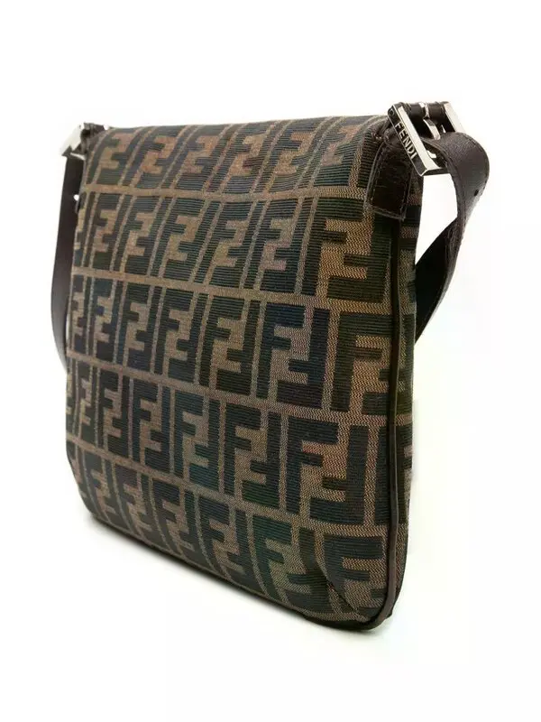 Fendi Zucca Canvas Double Flap Shoulder Bag - Brown