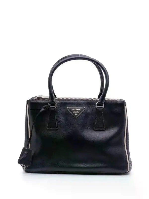 Prada 2013-2026 Small Bicolor Saffiano Lux Galleria Double Zip Satchel - Black