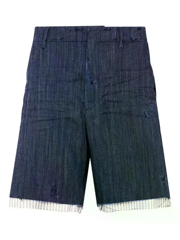 Dsquared2 Ripped Denim Shorts With Striped Pattern Details - Blue