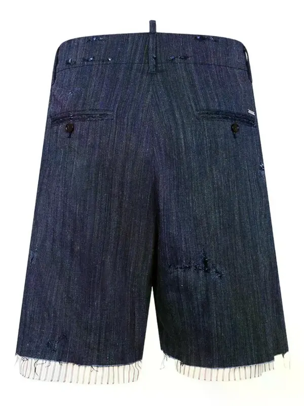 Dsquared2 Ripped Denim Shorts With Striped Pattern Details - Blue