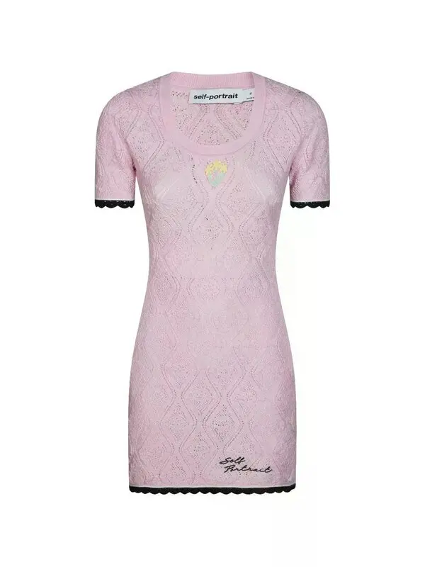 SELF-PORTRAIT Pointelle Knit Mini Dress - Pink