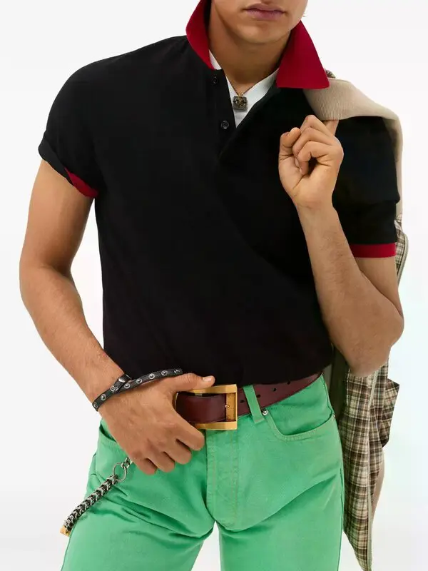 Versace Embroidered Cotton Piqué Polo - Black
