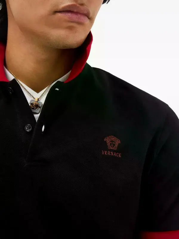 Versace Embroidered Cotton Piqué Polo - Black