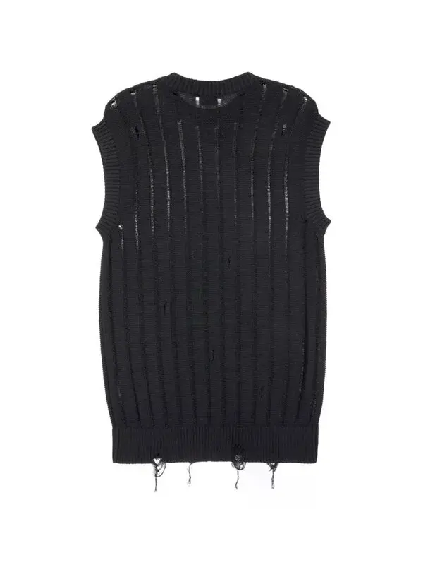 LANEUS Ripped Knitted Vest - Black