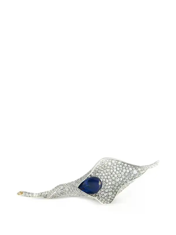 LA SERLAS Lily Diamond And Sapphire Brooch - Silver
