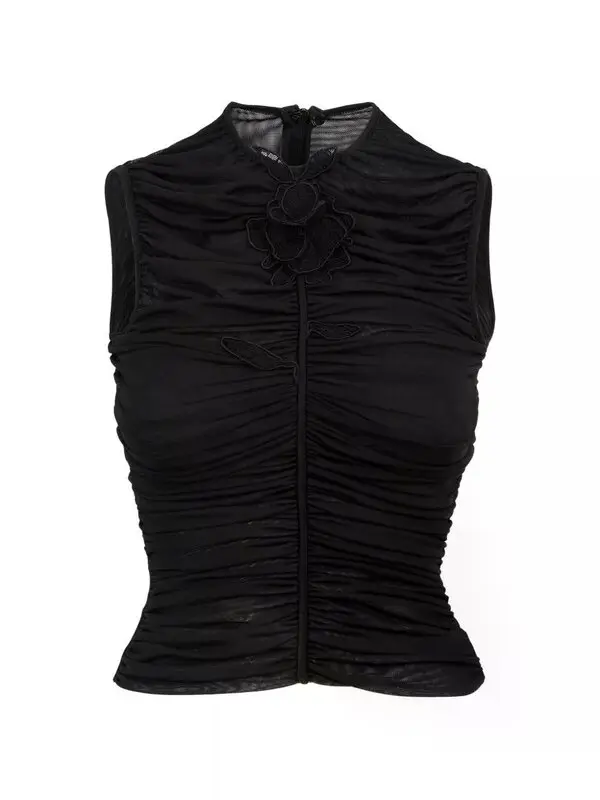David Koma Rose Detail Ruched Top - Black