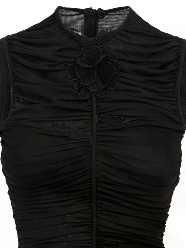 David Koma Rose Detail Ruched Top - Black