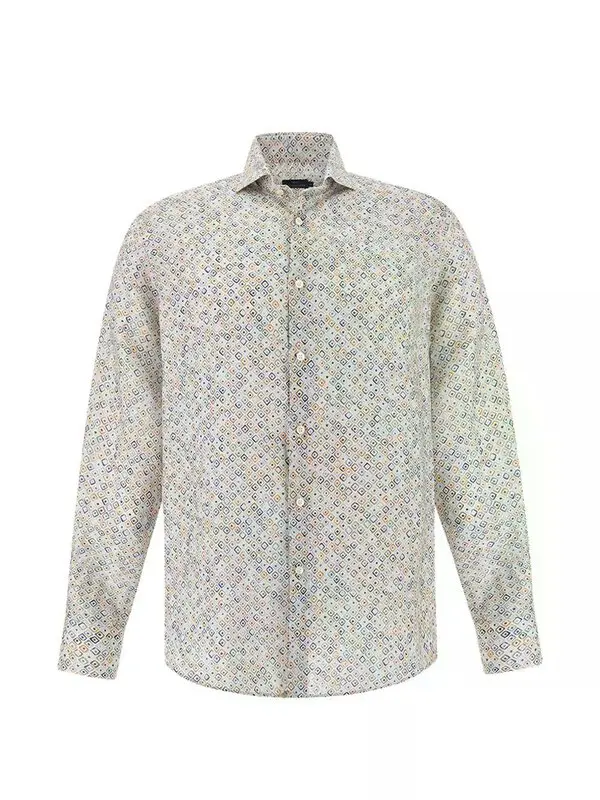 Paul & Shark Geometric Watercolour Pattern Linen Shirt
