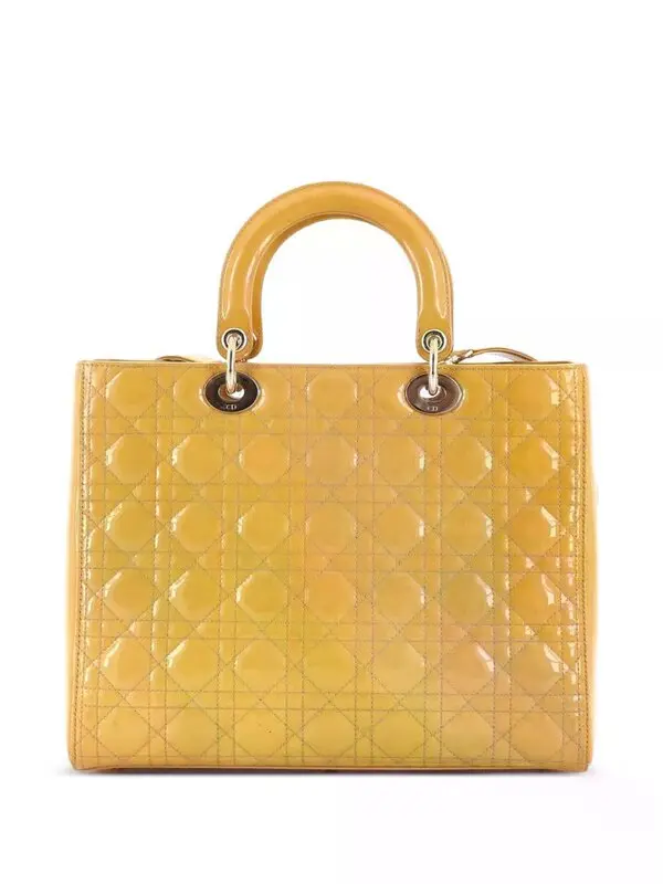 Dior Lady Bag Cannage Quilt Patent Medium Satchel - Yellow