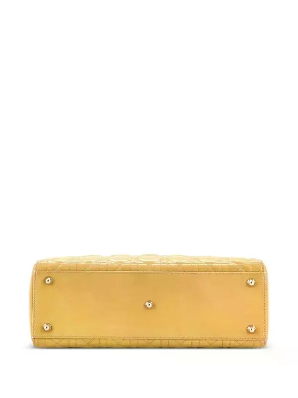 Dior Lady Bag Cannage Quilt Patent Medium Satchel - Yellow