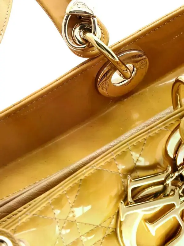 Dior Lady Bag Cannage Quilt Patent Medium Satchel - Yellow