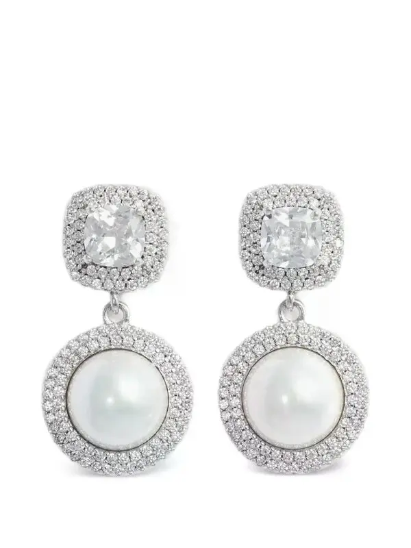 SELF-PORTRAIT Crystal And Faux Pearl Drop Earrings - Silver