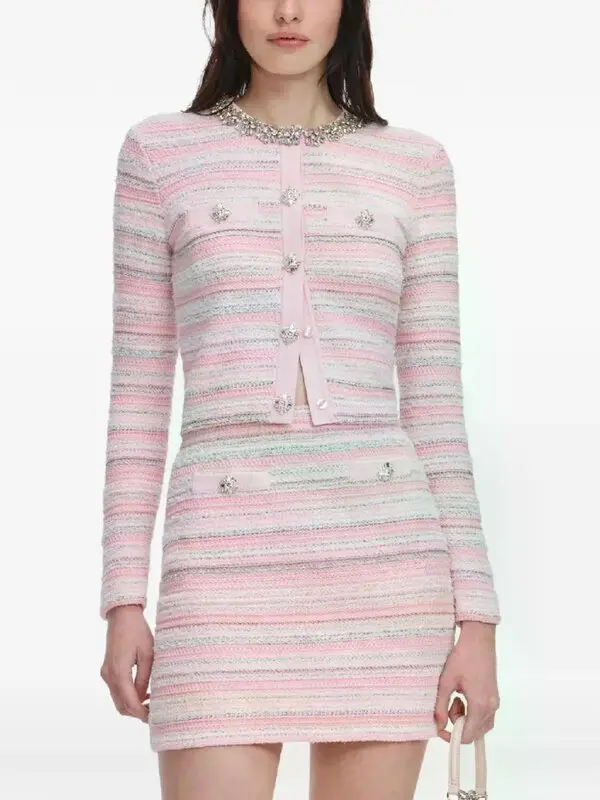 SELF-PORTRAIT Crystal-embellished Striped Cardigan - Pink