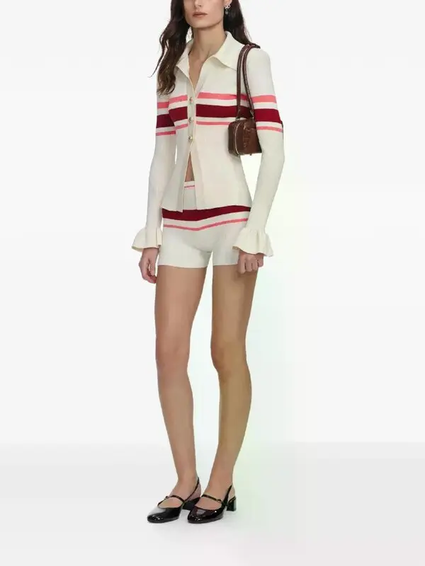SELF-PORTRAIT Striped Elasticated Shorts - Neutrals