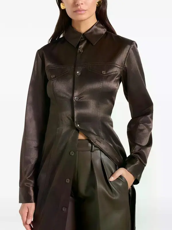 Manière De Voir Maniere De Voir Ette Tie-crinkled Satin Midi Shirt