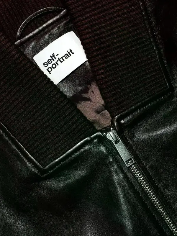 SELF-PORTRAIT Ribbed Leather Bomber Jacket
