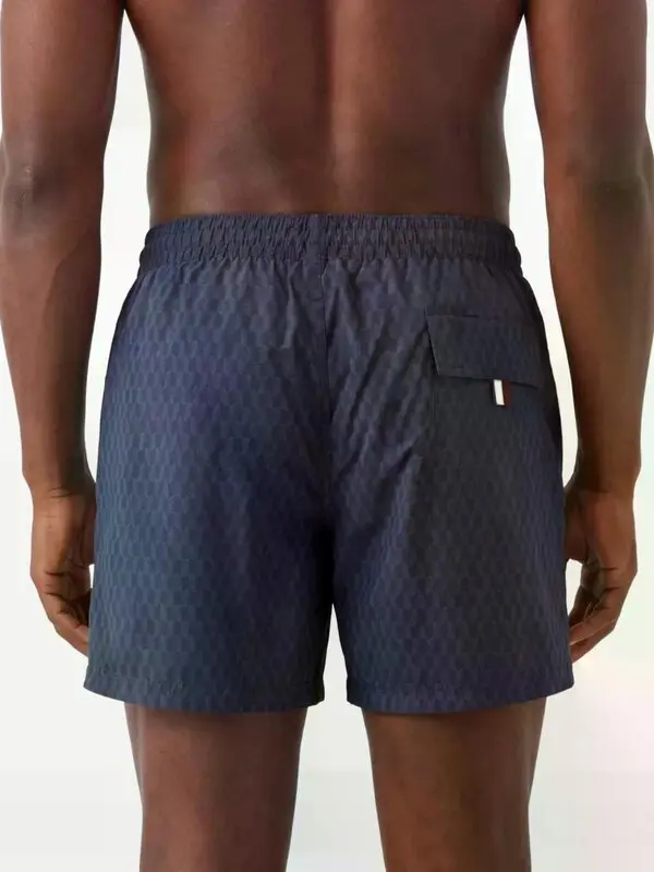 Canali Patterned Drawstring Swim Shorts - Blue