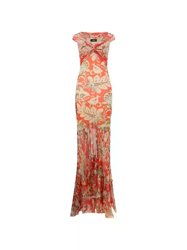 Etro Long Tulle Off-the-shoulder Dress With Floral Motif