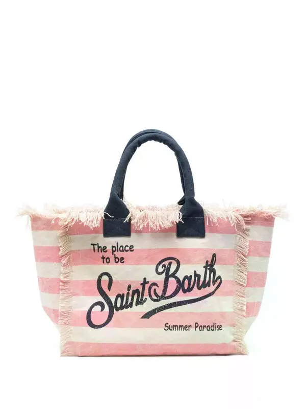 MC2 SAINT BARTH Fringed Striped Tote Bag - Pink