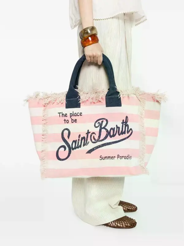 MC2 SAINT BARTH Fringed Striped Tote Bag - Pink