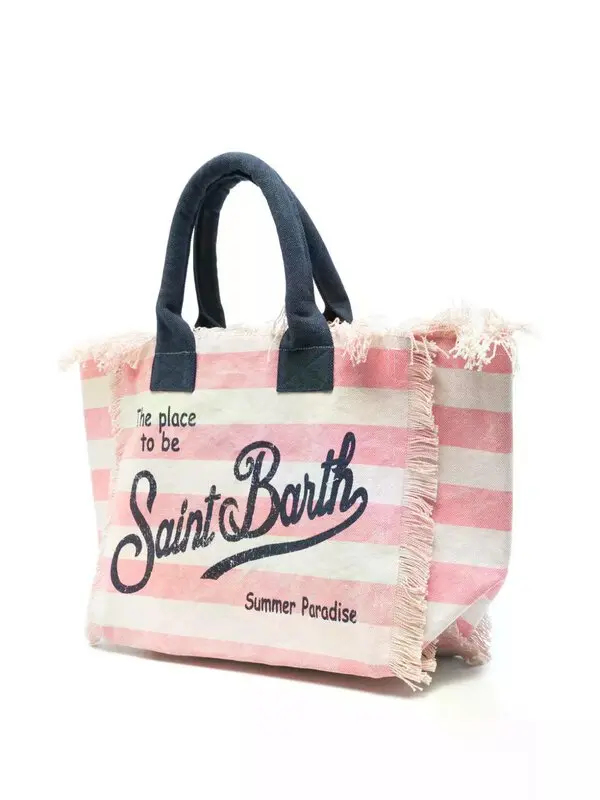 MC2 SAINT BARTH Fringed Striped Tote Bag - Pink