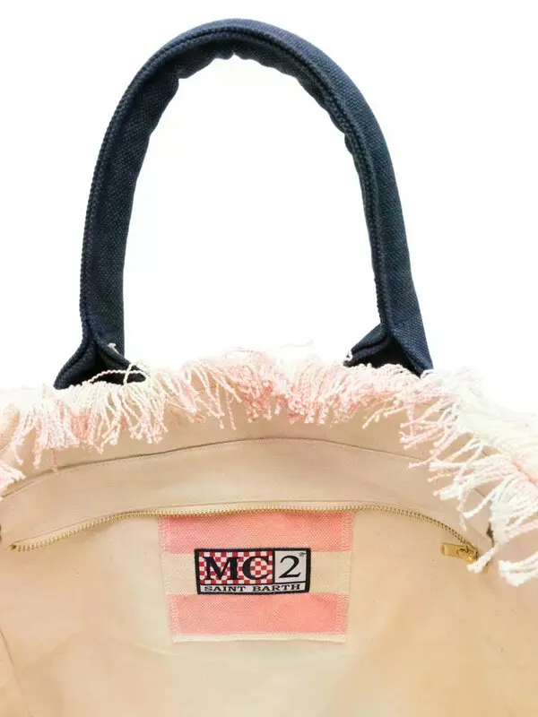 MC2 SAINT BARTH Fringed Striped Tote Bag - Pink