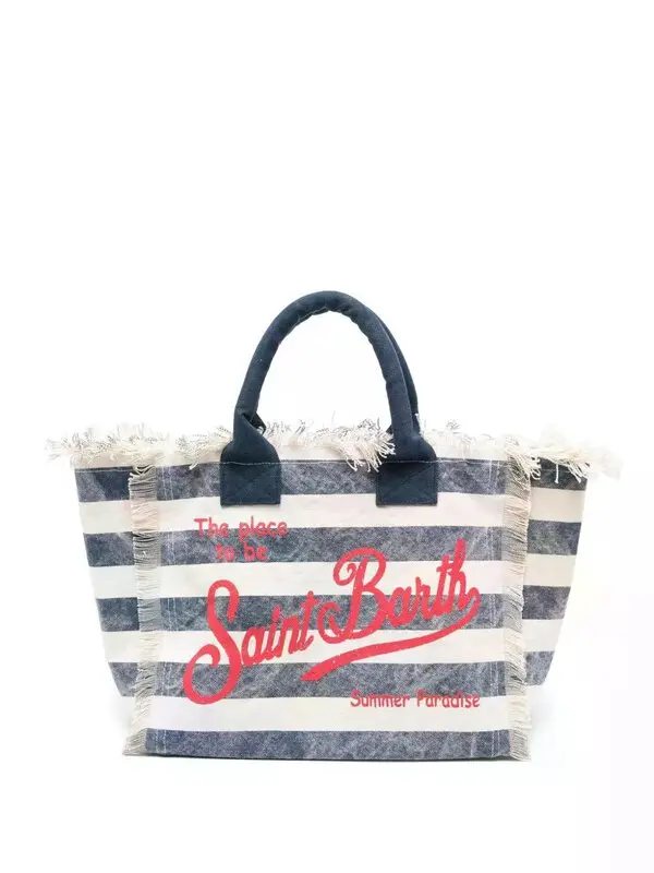 MC2 SAINT BARTH Striped Fringed Tote Bag - Blue