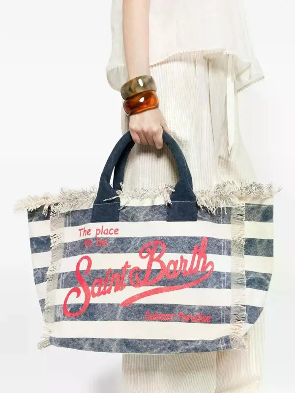 MC2 SAINT BARTH Striped Fringed Tote Bag - Blue