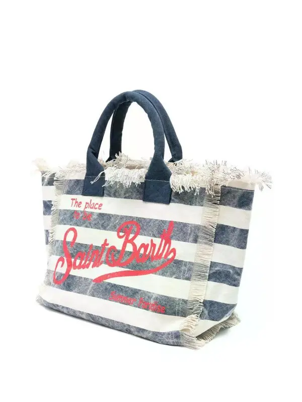 MC2 SAINT BARTH Striped Fringed Tote Bag - Blue
