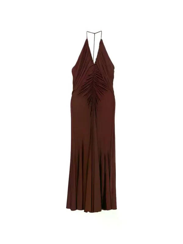 SELF-PORTRAIT V-neck Ruched Midi Dress - Brown