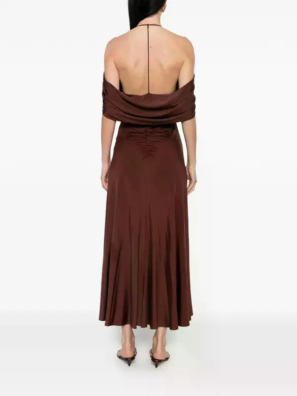 SELF-PORTRAIT V-neck Ruched Midi Dress - Brown