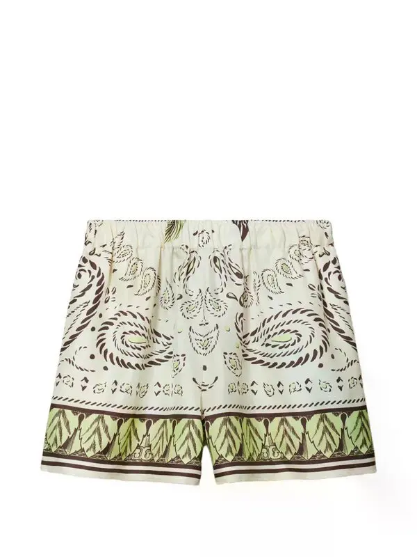 Tory Burch Silk Camp Shorts With Cockatoo Print