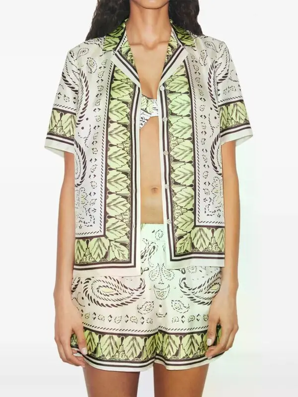 Tory Burch Silk Camp Shorts With Cockatoo Print