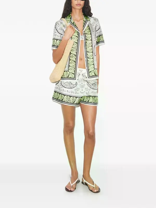 Tory Burch Silk Camp Shorts With Cockatoo Print