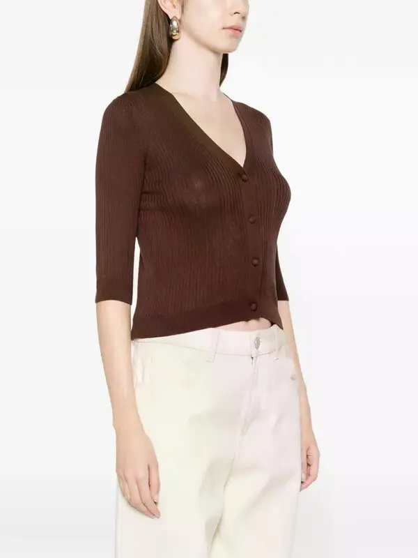 TWINSET Ribbed Knit V-neck Cardigan - Brown