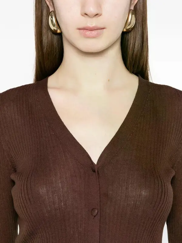 TWINSET Ribbed Knit V-neck Cardigan - Brown