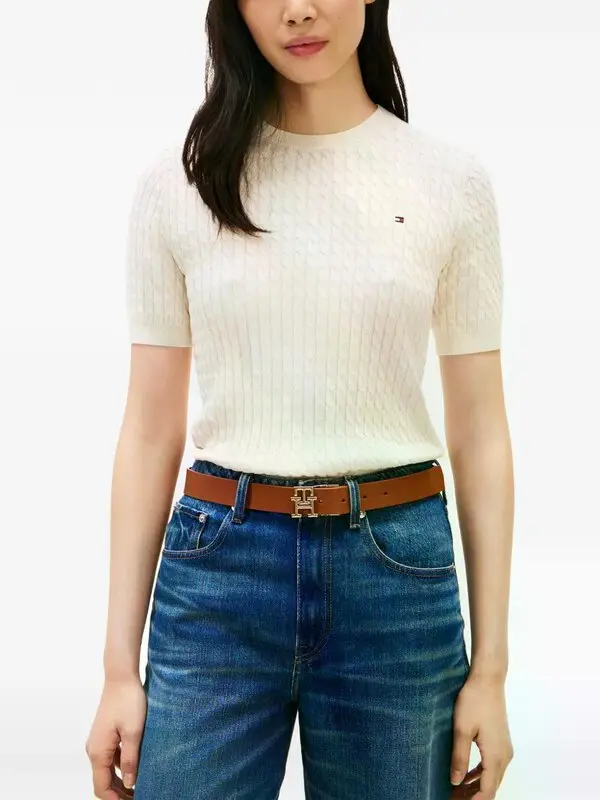 Tommy Hilfiger Off-white Cable Knit Short Sleeve Sweater