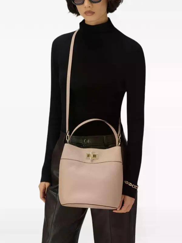 Furla Amelia Grained Calfskin Leather Bucket Bag M - Neutrals