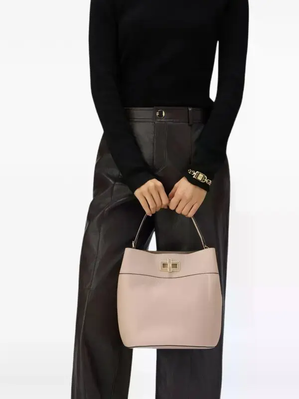 Furla Amelia Grained Calfskin Leather Bucket Bag M - Neutrals