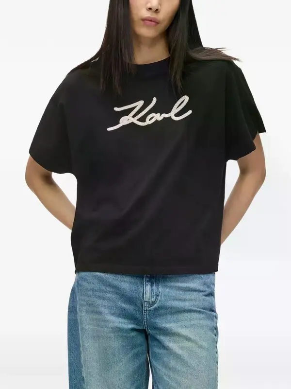 Karl Lagerfeld Signature Rope Detail Organic Cotton T-shirt - Black