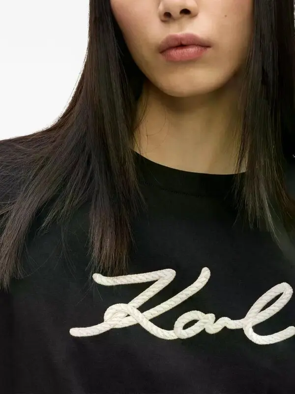 Karl Lagerfeld Signature Rope Detail Organic Cotton T-shirt - Black