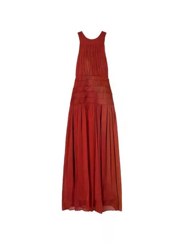 TWINSET Crépon Maxi Dress With Gathered Bodice - Brown