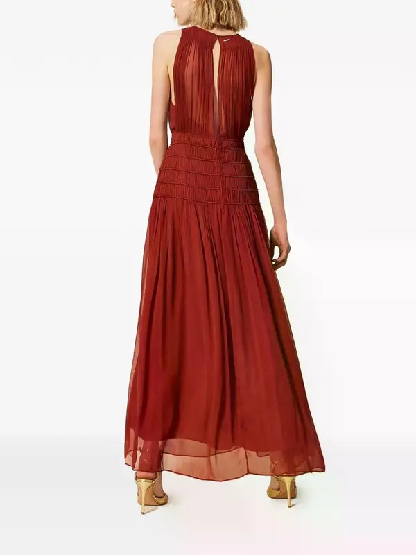 TWINSET Crépon Maxi Dress With Gathered Bodice - Brown