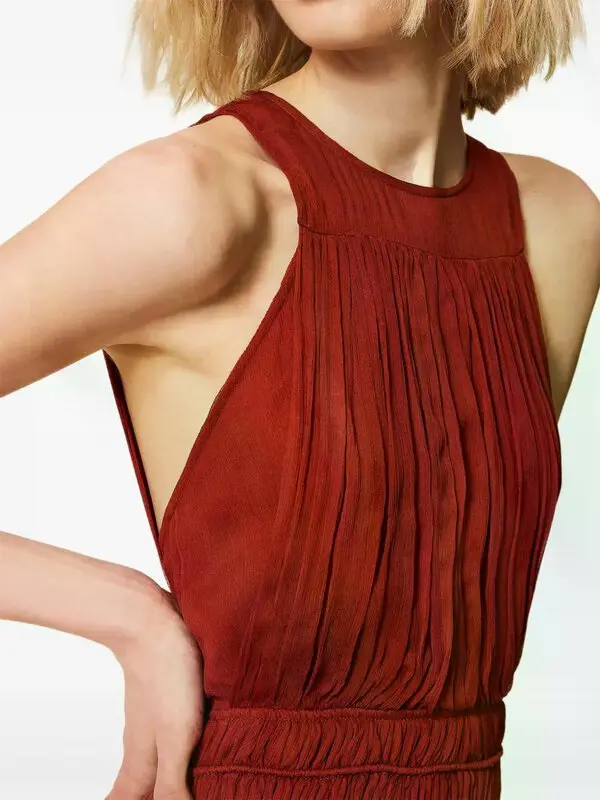 TWINSET Crépon Maxi Dress With Gathered Bodice - Brown