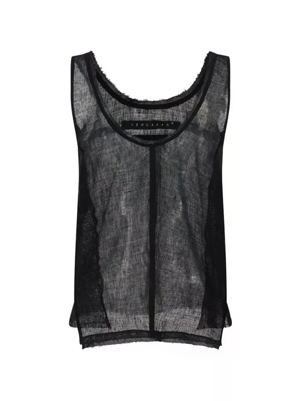YEHUAFAN Frayed Trim Paneled Top