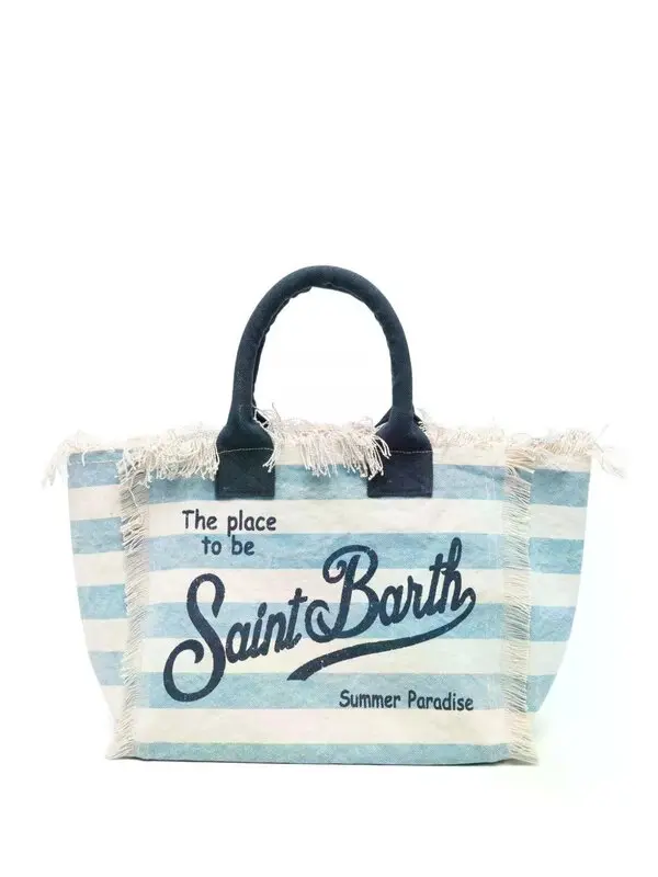 MC2 SAINT BARTH Vanity Striped Fringe Tote Bag - Blue