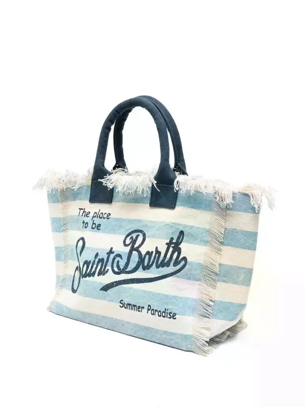 MC2 SAINT BARTH Vanity Striped Fringe Tote Bag - Blue